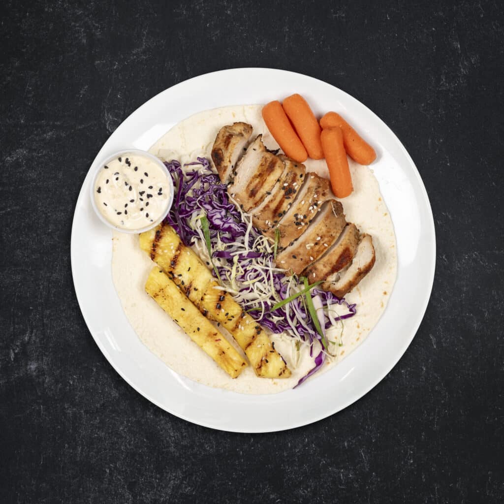 Teriyaki Chicken Wrap with Sesame Ginger Aioli on Low Carb Tortilla ...